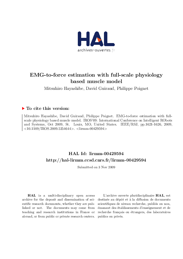 (PDF) EMG-to-force estimation with full-scale physiology based muscle model