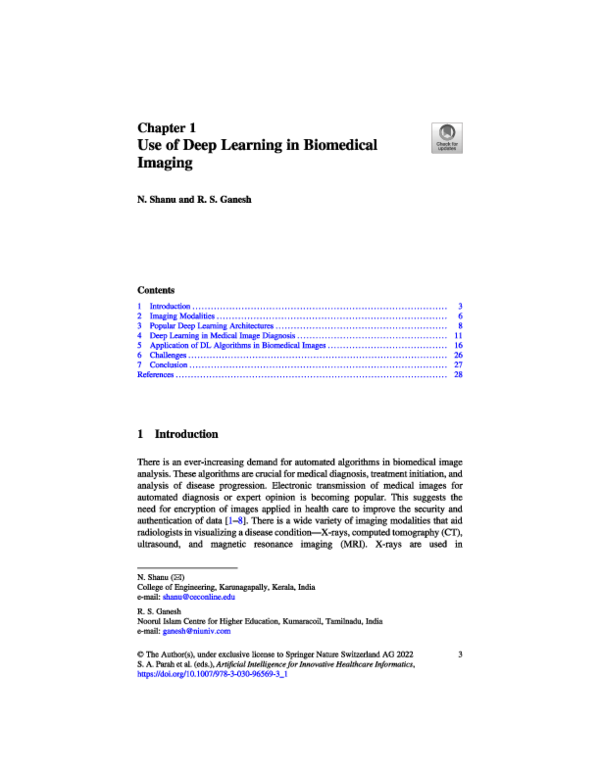(PDF) Use of Deep Learning in Biomedical Imaging