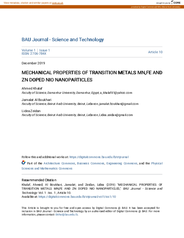 (PDF) Mechanical Properties of Transition Metals MN,Fe and ZN Doped Nio ...