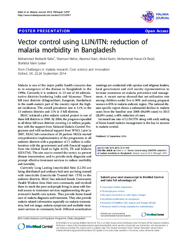 (PDF) Vector control using LLIN/ITN: reduction of malaria morbidity in ...
