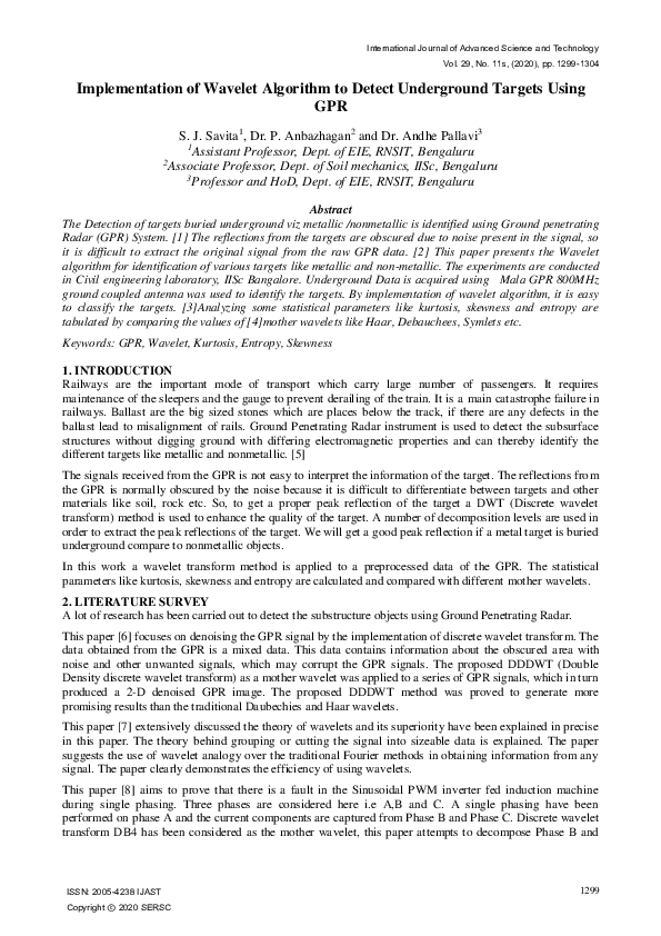 (PDF) Implementation of Wavelet Algorithm to Detect Underground Targets Using GPR