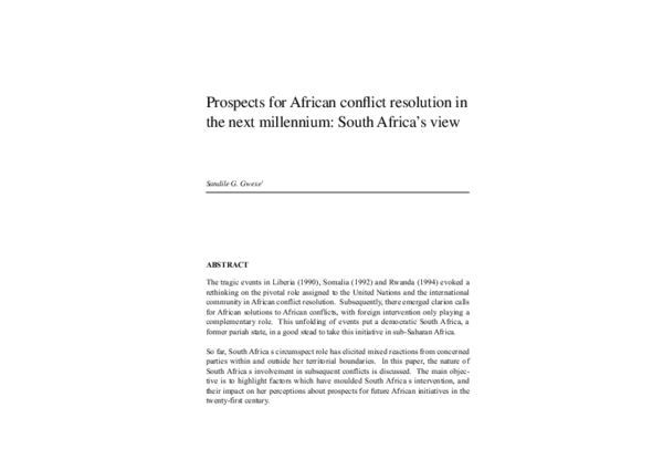 (PDF) Prospects for African conflict resolution in the next millennium ...