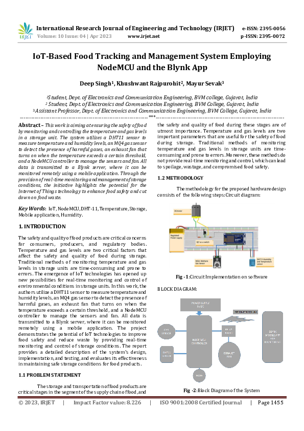 (PDF) IoT-Based Food Tracking and Management System Employing NodeMCU and the Blynk App