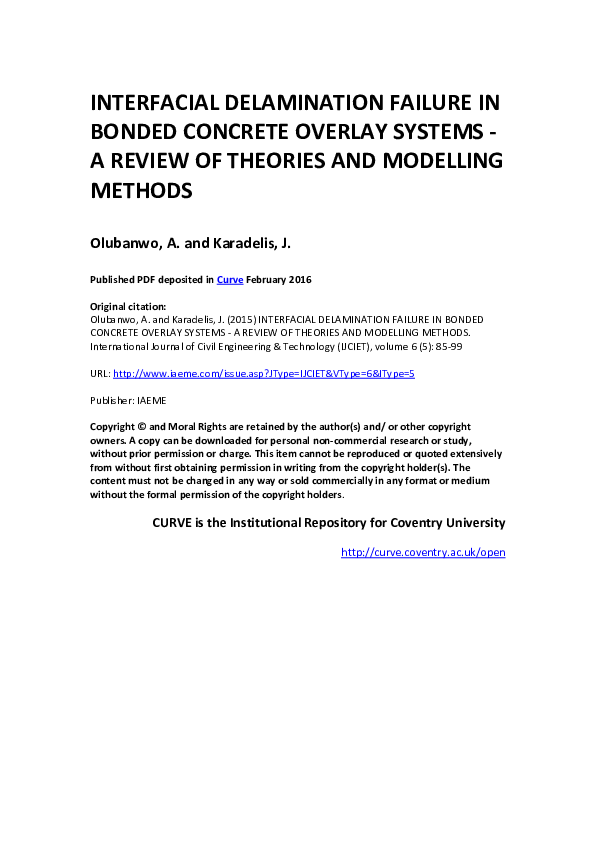 Interfacial Delamination Failure in Bonded Concrete Overlay Systems - A Review of Theories and ...