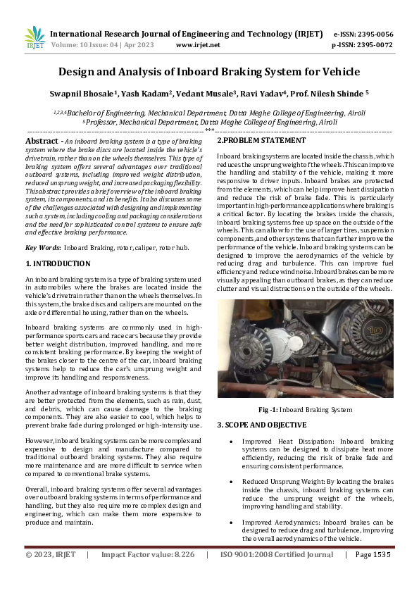 (PDF) Design and Analysis of Inboard Braking System for Vehicle