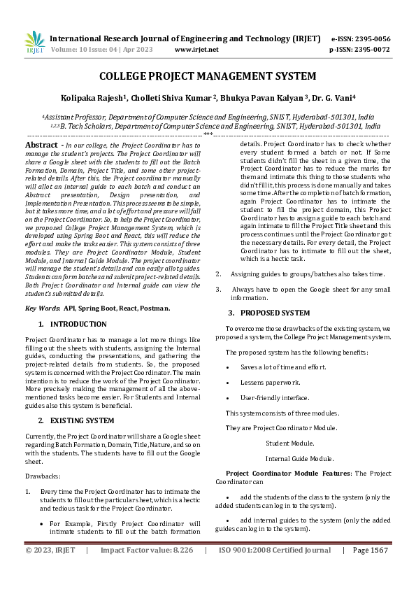 (PDF) COLLEGE PROJECT MANAGEMENT SYSTEM