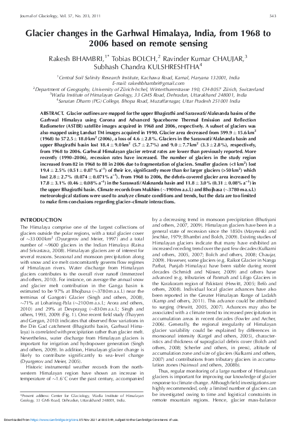 (PDF) Glacier changes in the Garhwal Himalaya, India, from 1968 to 2006 ...