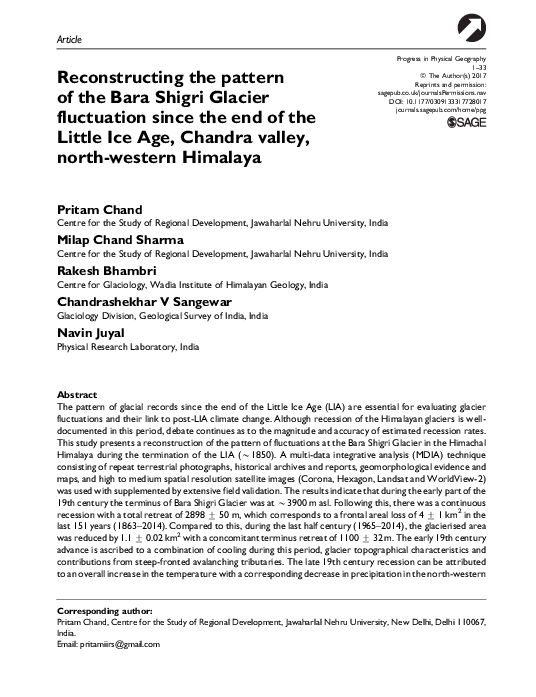(PDF) Reconstructing the pattern of the Bara Shigri Glacier fluctuation ...