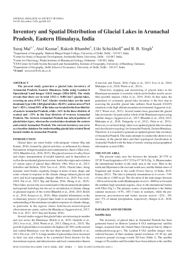 (PDF) Inventory and Spatial Distribution of Glacial Lakes in Arunachal ...