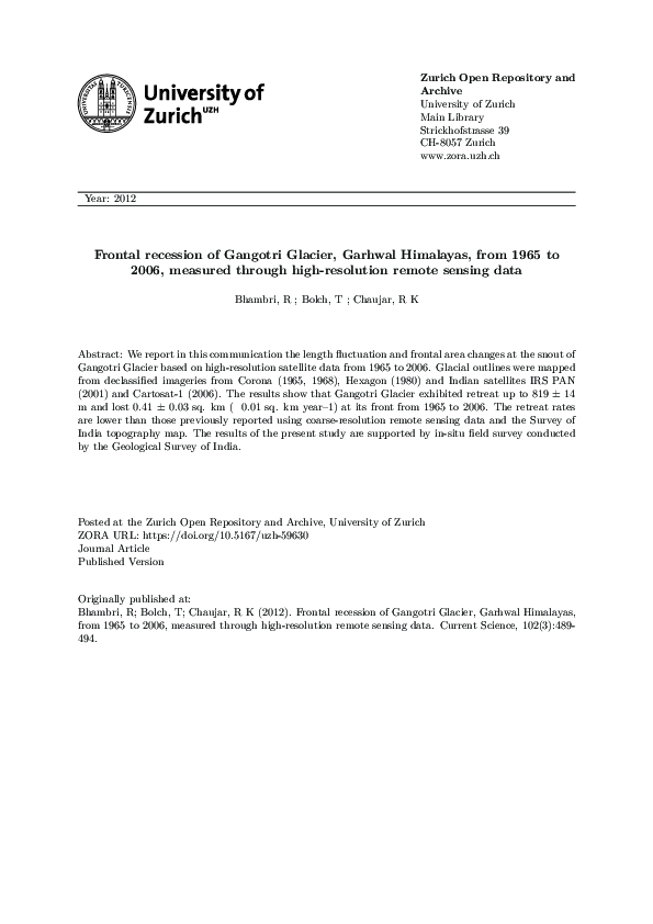 (PDF) Frontal recession of Gangotri Glacier, Garhwal Himalayas, from ...