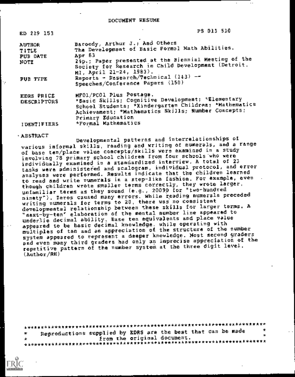 (PDF) The Development of Basic Formal Math Abilities | Arthur Baroody ...