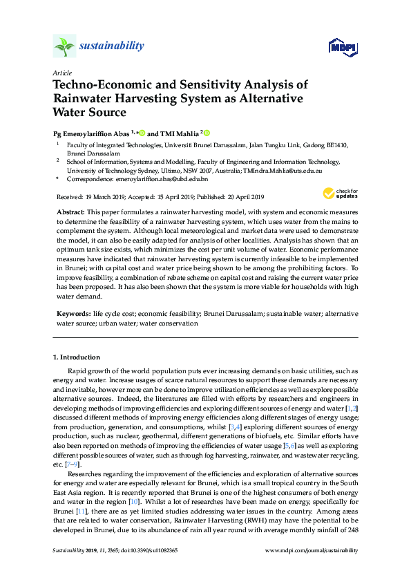 (PDF) Techno-Economic and Sensitivity Analysis of Rainwater Harvesting ...
