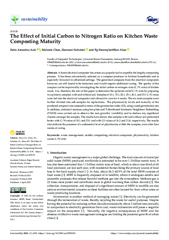 (PDF) The Effect of Initial Carbon to Nitrogen Ratio on Kitchen Waste ...