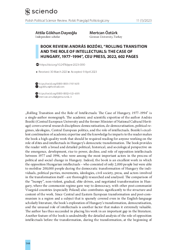 (PDF) BOOK REVIEW: ANDRÁS BOZÓKI, “ROLLING TRANSITION AND THE ROLE OF ...