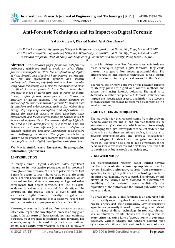 (PDF) Anti-Forensic Techniques and Its Impact on Digital Forensic