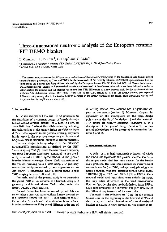 (PDF) 3D Neutronic Analysis of the BIT DEMO Blanket TBR Variants