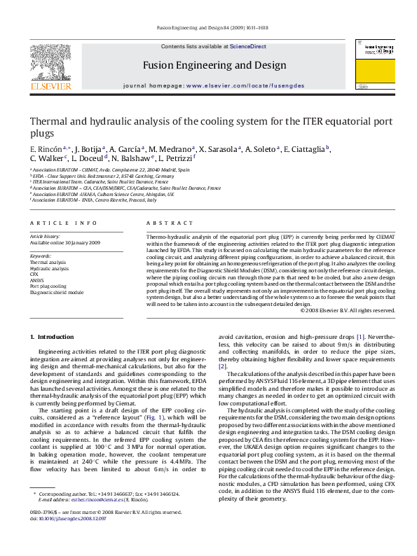 (PDF) Thermal and hydraulic analysis of the cooling system for the ITER ...