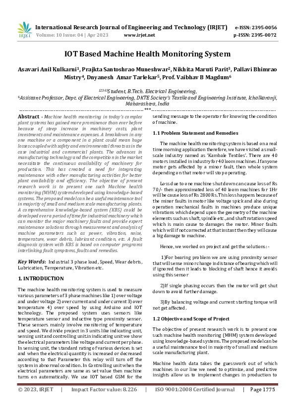 (PDF) IOT Based Machine Health Monitoring System
