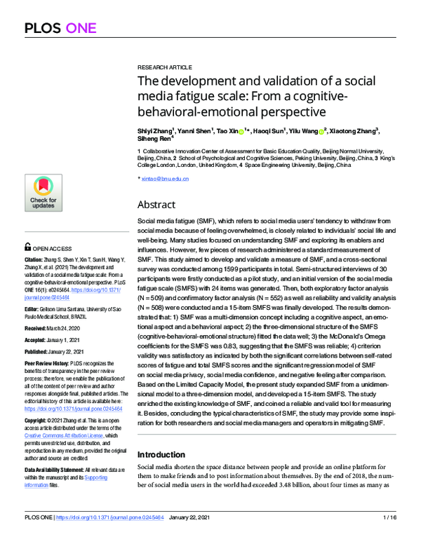 (PDF) The development and validation of a social media fatigue scale: From a cognitive ...