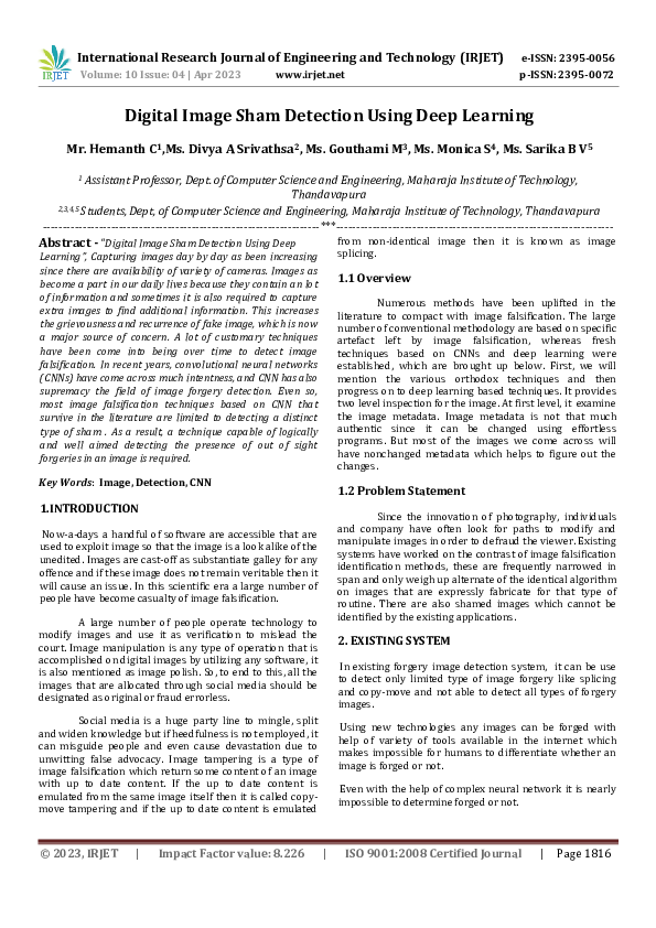 (PDF) Digital Image Sham Detection Using Deep Learning
