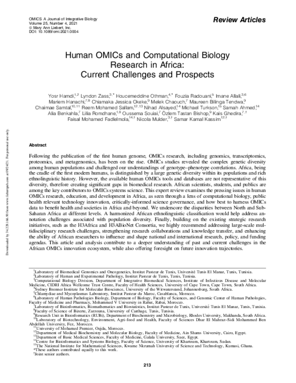 (PDF) Human OMICs and Computational Biology Research in Africa: Current ...