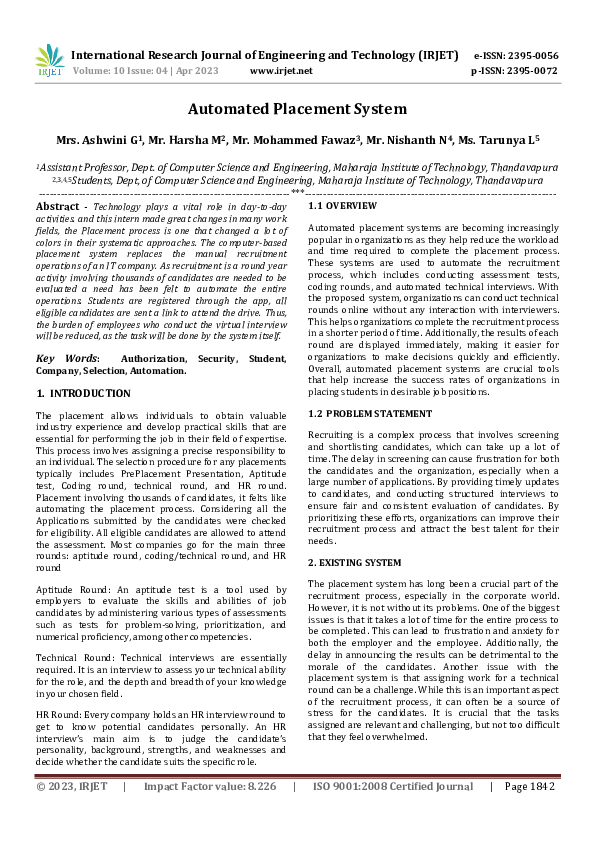 (PDF) Automated Placement System