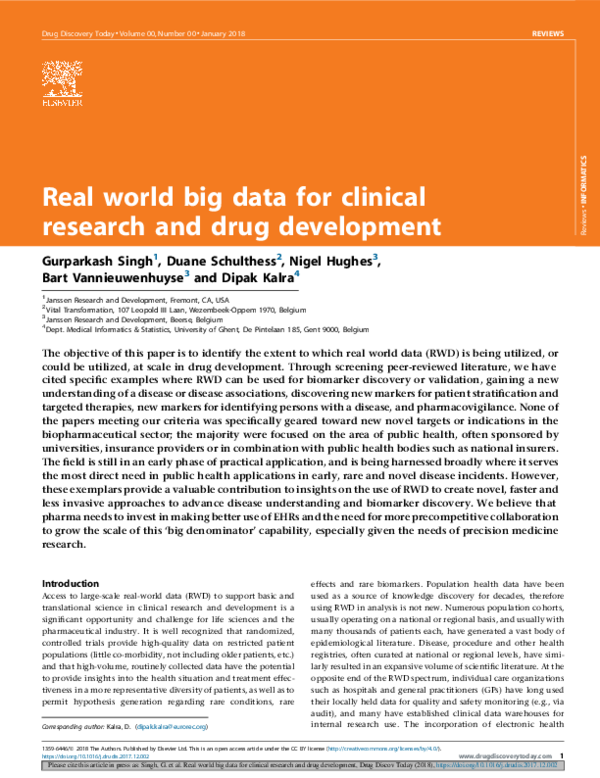 (PDF) Real world big data for clinical research and drug development | Bart Vannieuwenhuyse ...