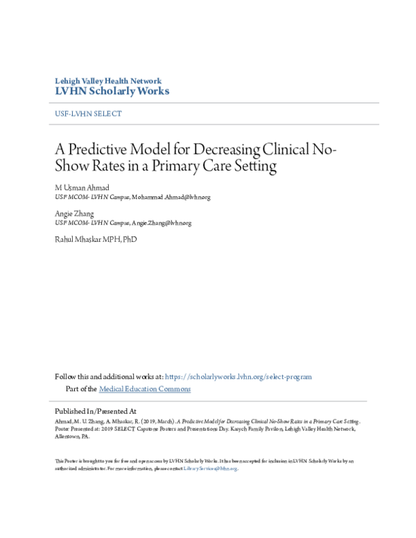 (PDF) A predictive model for decreasing clinical no-show rates in a ...