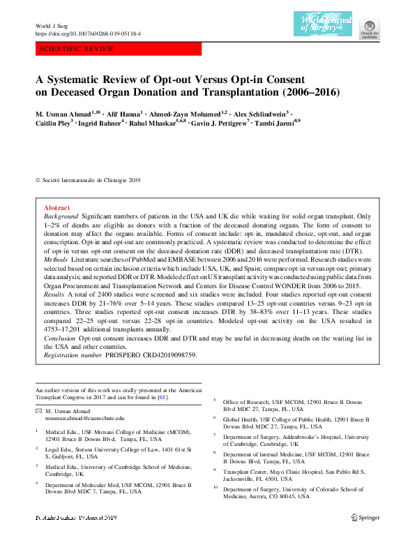 (PDF) A Systematic Review of Opt-out Versus Opt-in Consent on Deceased ...