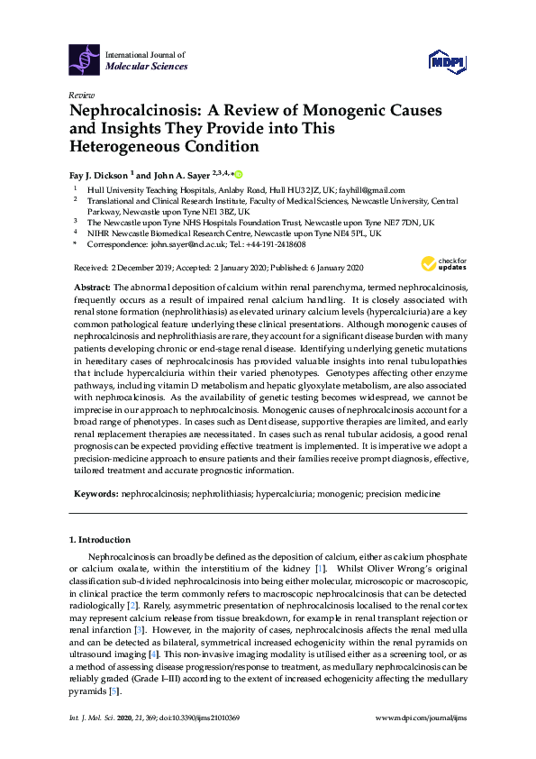 (PDF) Nephrocalcinosis: A Review of Monogenic Causes and Insights They ...