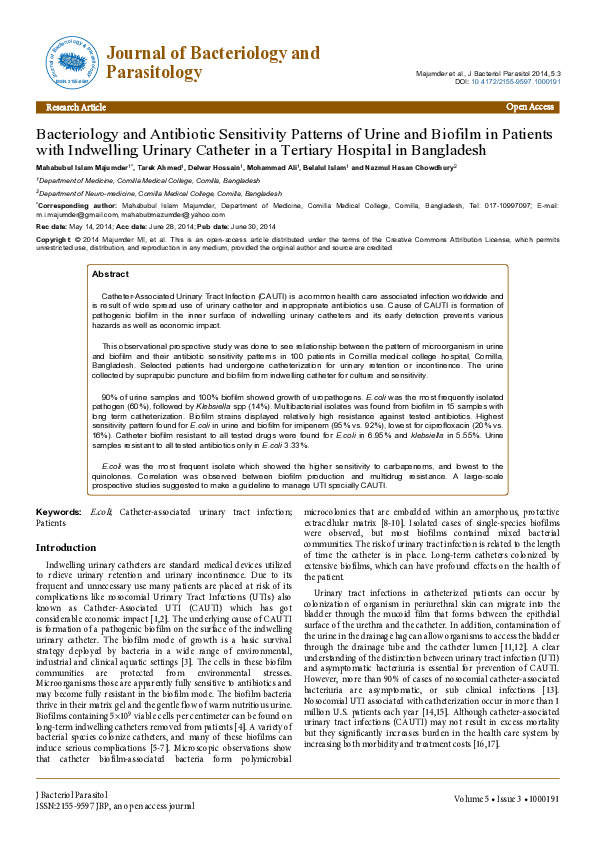 (PDF) Bacteriology and Antibiotic Sensitivity Patterns of Urine and Biofilm in Patients with ...