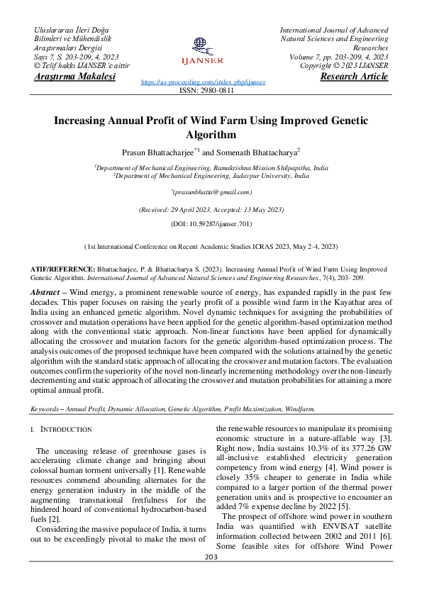 (PDF) Increasing Annual Profit of Wind Farm Using Improved Genetic ...