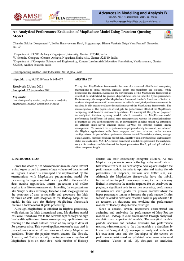 (PDF) An Analytical Performance Evaluation of MapReduce Model Using Transient Queuing Model