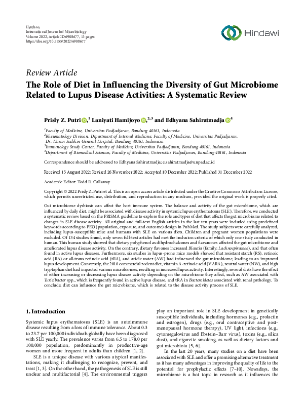 (PDF) The Role of Diet in Influencing the Diversity of Gut Microbiome Related to Lupus Disease ...