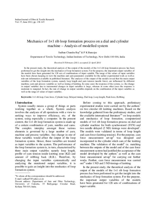 (PDF) Mechanics of 1×1 rib loop formation process on a dial and ...
