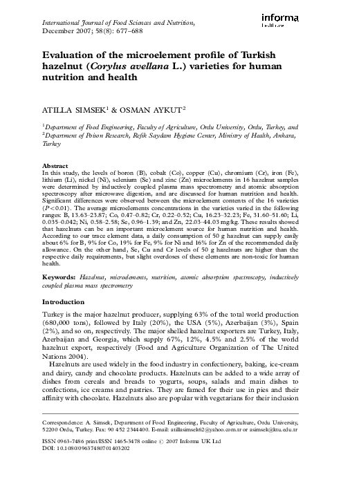 (PDF) Evaluation of the microelement profile of Turkish hazelnut ...