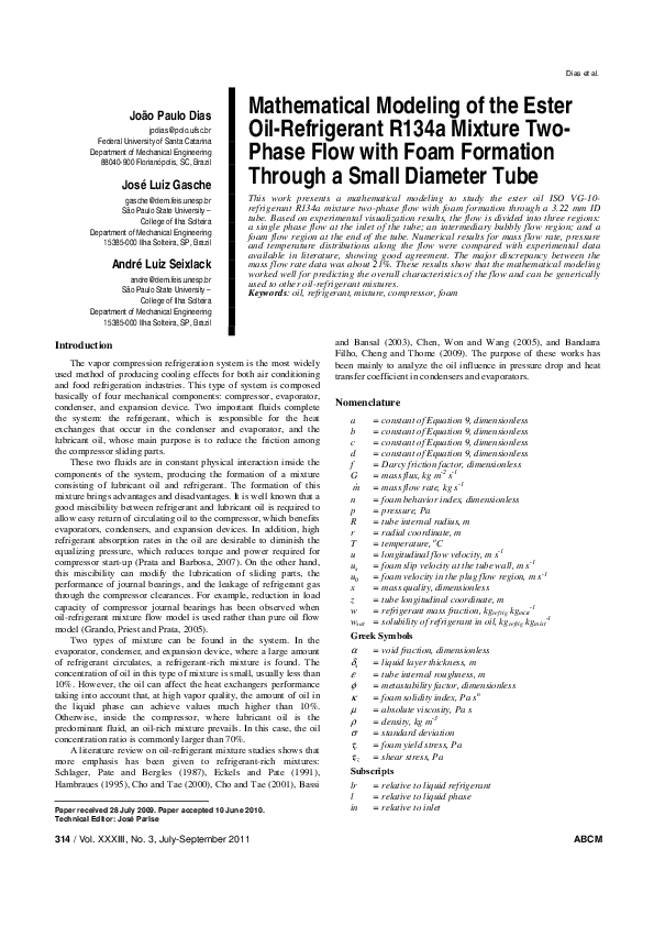 (PDF) Mathematical Modeling of the Ester Oil-Refrigerant R134a Mixture ...