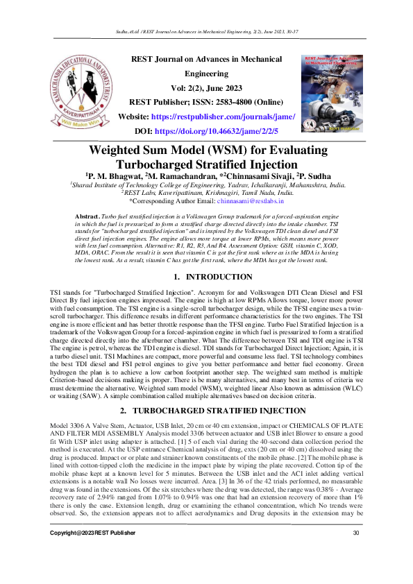 Pdf Weighted Sum Model Wsm For Evaluating Turbocharged Stratified