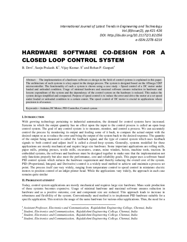 (PDF) Hardware Software Co-Design for a Closed Loop Control System