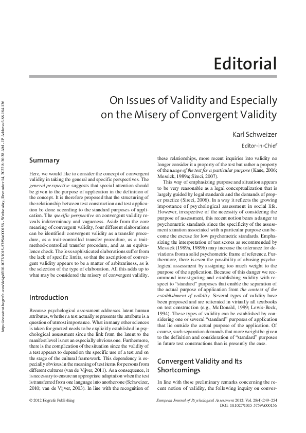 Pdf On Issues Of Validity And Especially On The Misery Of Convergent