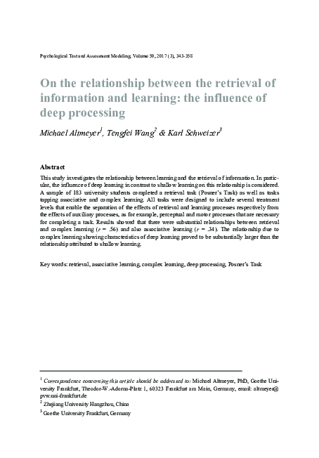 (PDF) On the relationship between the retrieval of information and learning : the influence of ...