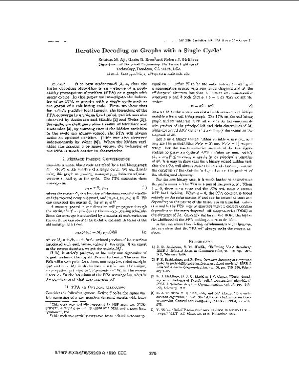 Pdf Iterative Decoding On Graphs With A Single Cycle