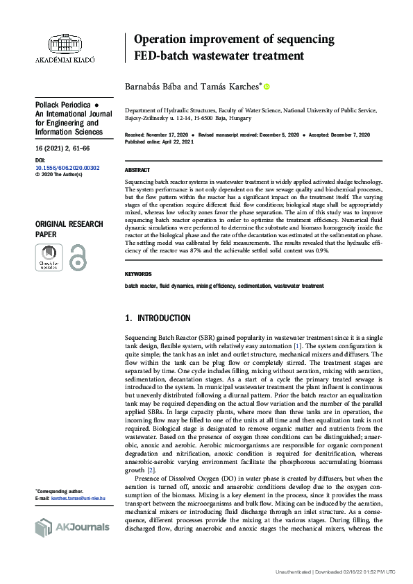 (PDF) Operation improvement of sequencing FED-batch wastewater treatment