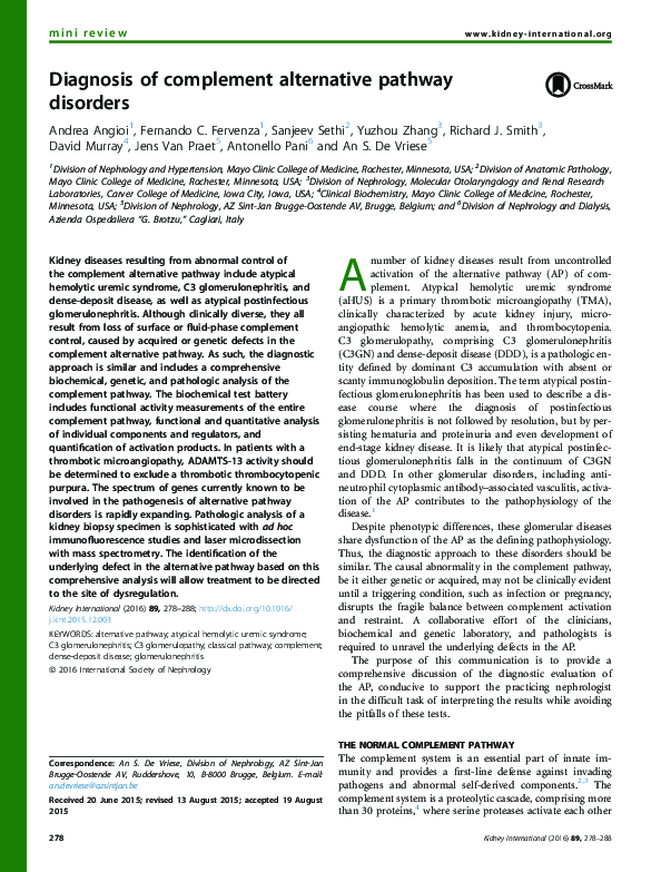 Pdf Diagnosis Of Complement Alternative Pathway Disorders Richard Smith