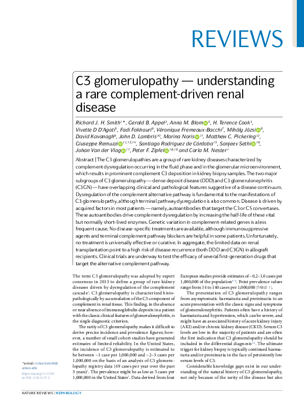 (PDF) C3 glomerulopathy — understanding a rare complement-driven renal disease