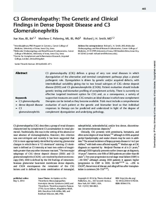 (PDF) C3 Glomerulopathy: The Genetic and Clinical Findings in Dense ...