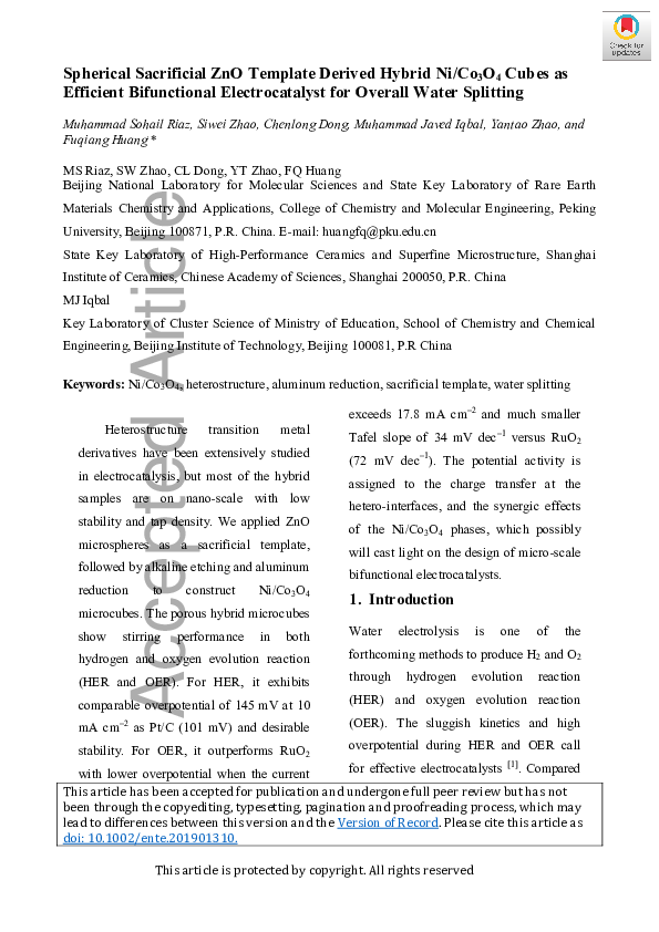 (PDF) Spherical Sacrificial ZnO Template–Derived Hybrid Ni/Co 3 O 4 ...
