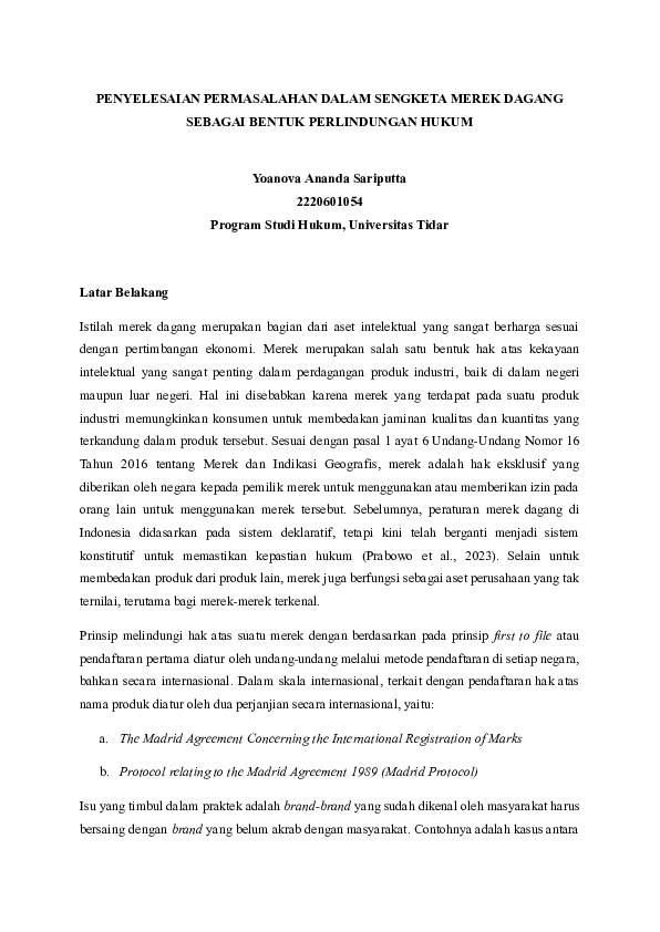 (PDF) PENYELESAIAN PERMASALAHAN DALAM SENGKETA MEREK DAGANG SEBAGAI ...