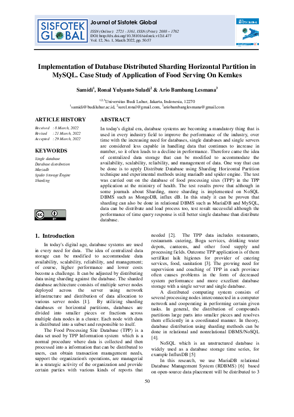 (PDF) Implementation of Database Distributed Sharding Horizontal ...