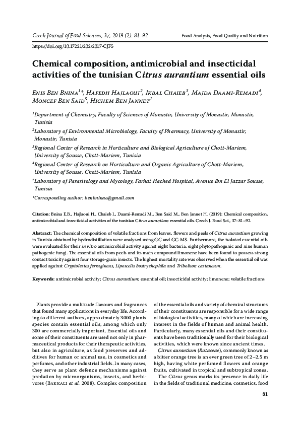 (PDF) Chemical composition, antimicrobial and insecticidal activities ...